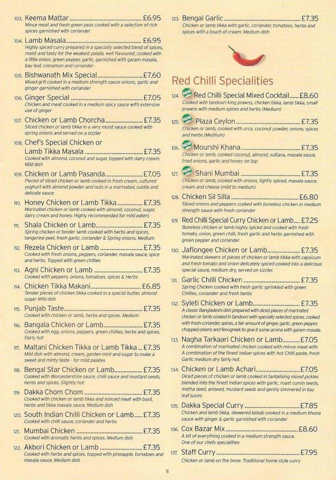 Menu at Red Chilli II restaurant, Wakefield