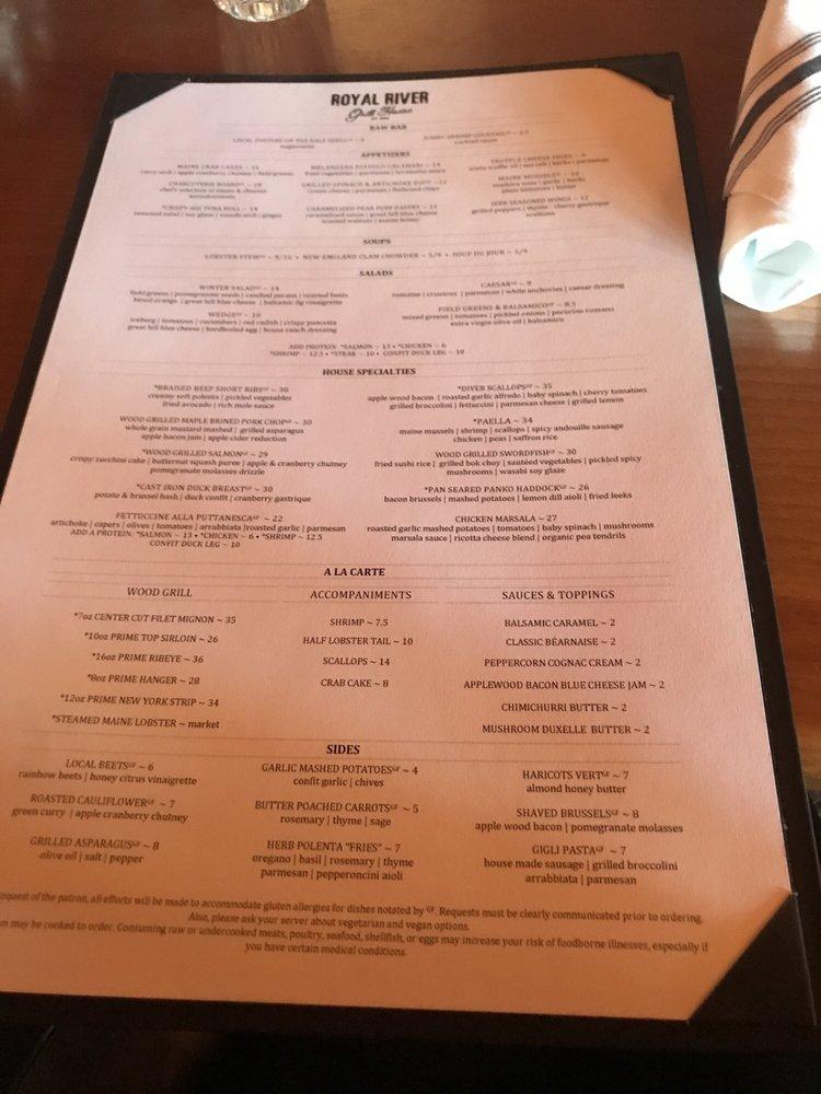 Menu at Royal River Grill House steakhouse, Yarmouth