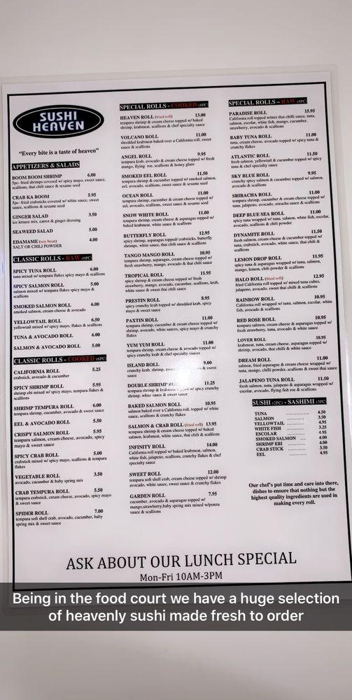 Menu at Sushi Heaven restaurant, Sanford
