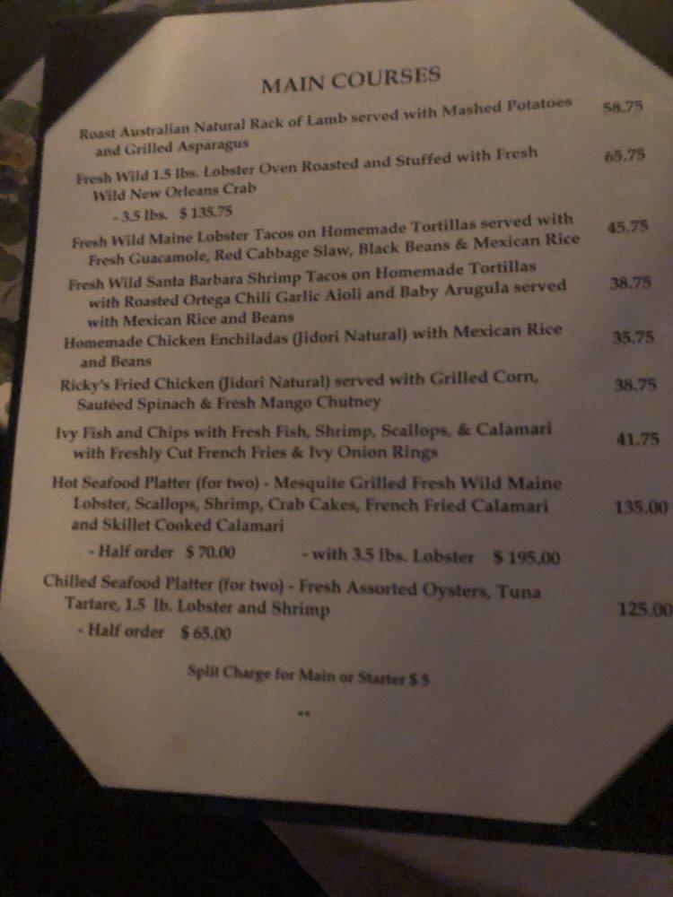 Menu at The Ivy pub & bar, Los Angeles, 113 N Robertson Blvd