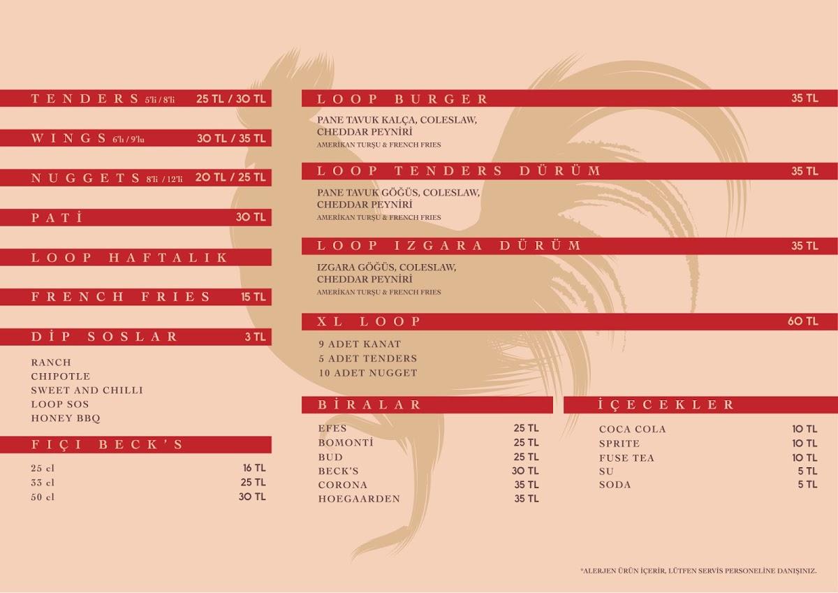 Menu at Chicken Loop, Akyaka Belediyesi