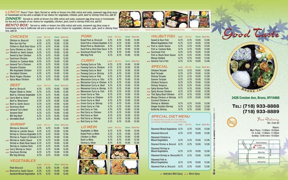 Menu at Good Taste restaurant, Yonkers, Creston Ave
