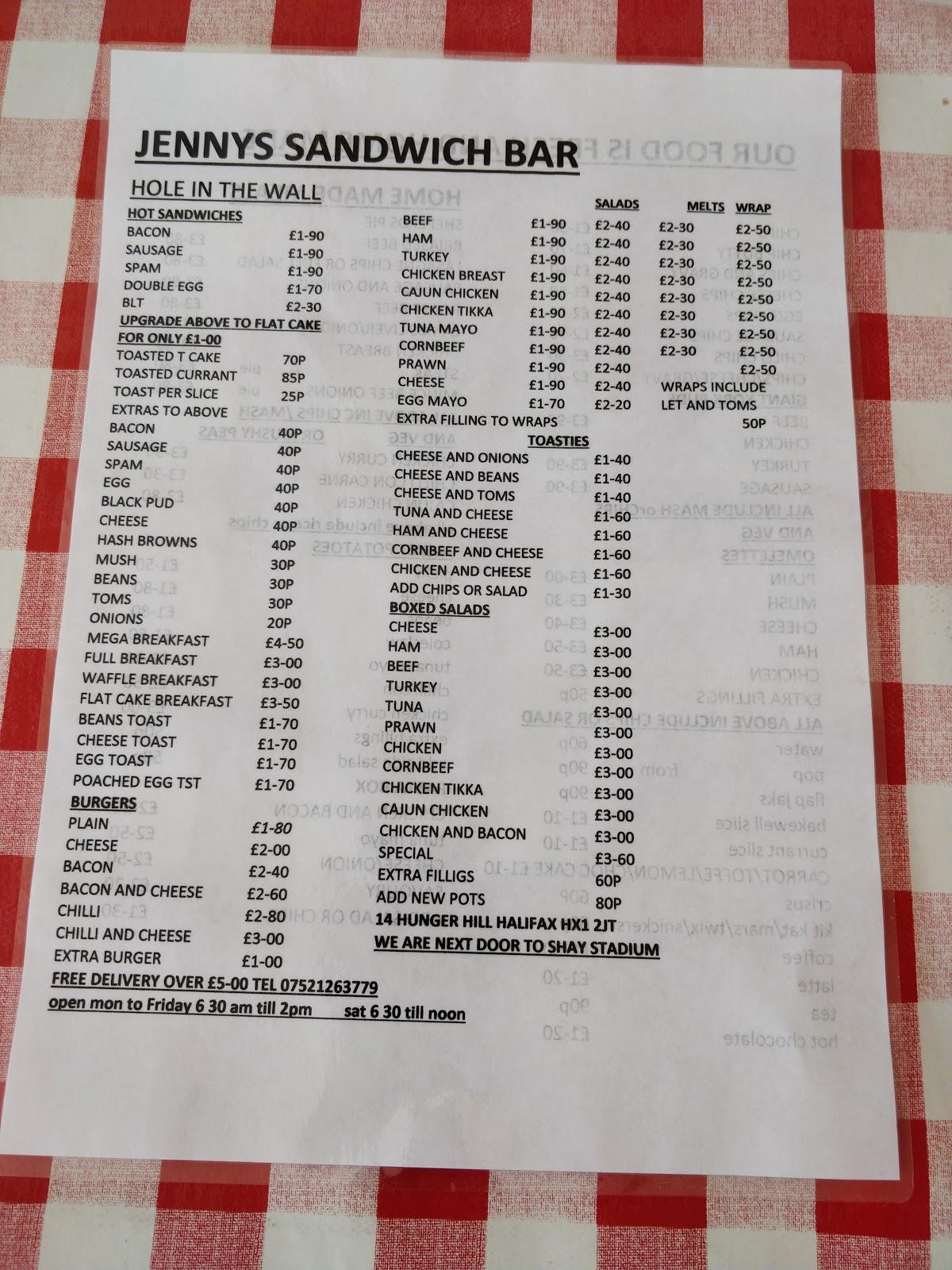 Menu at Jennys Cafe, Halifax