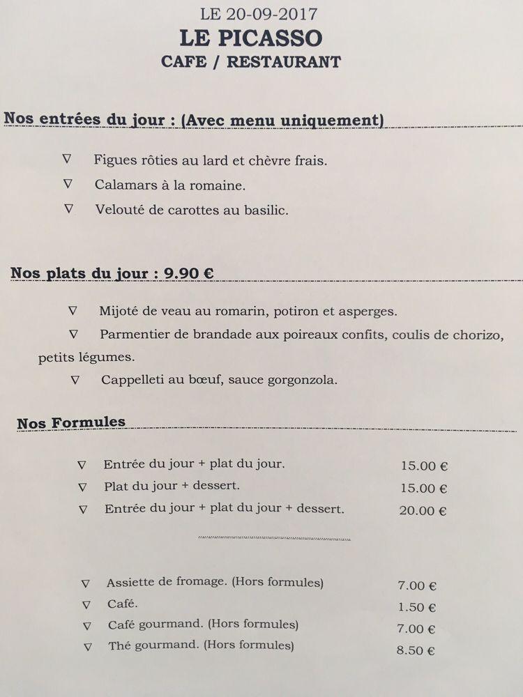 Menu au Le Picasso restaurant, Lyon