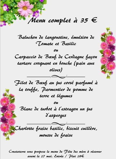 Menu at Le Vertigo restaurant, Albert