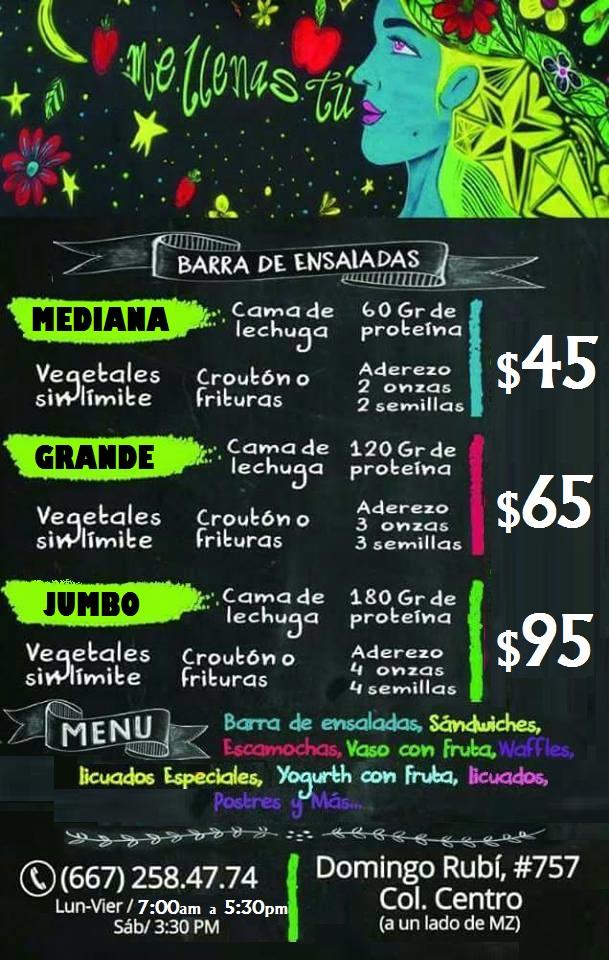 Menu at ME LLENAS TU (barra de Botanas), Culiacán
