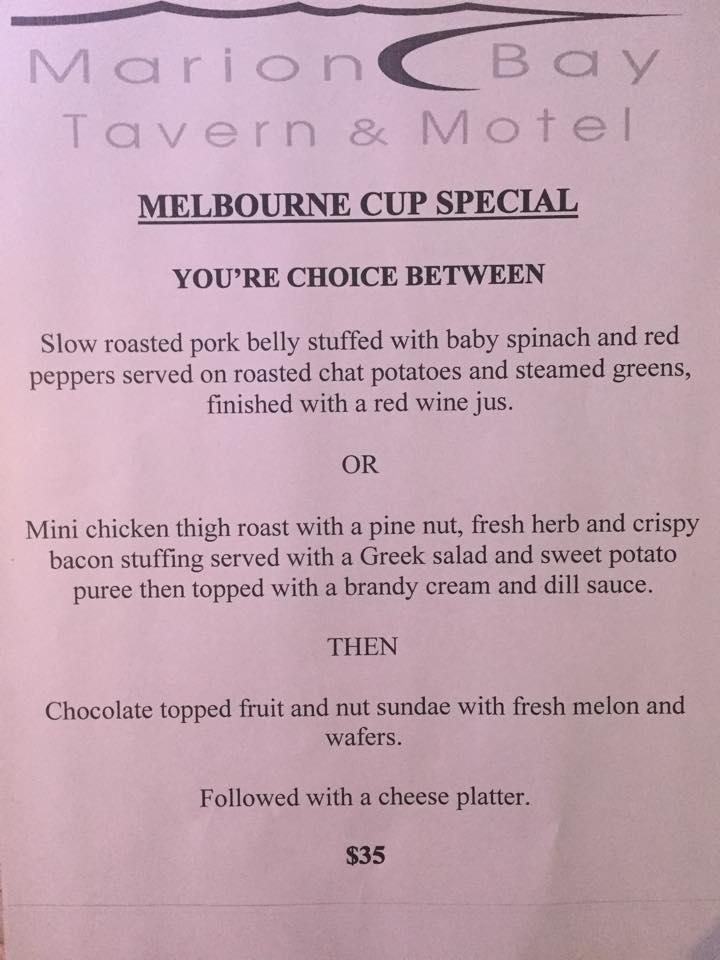 Menu at Marion Bay Tavern restaurant, Marion Bay, 5 Stenhouse Bay Rd