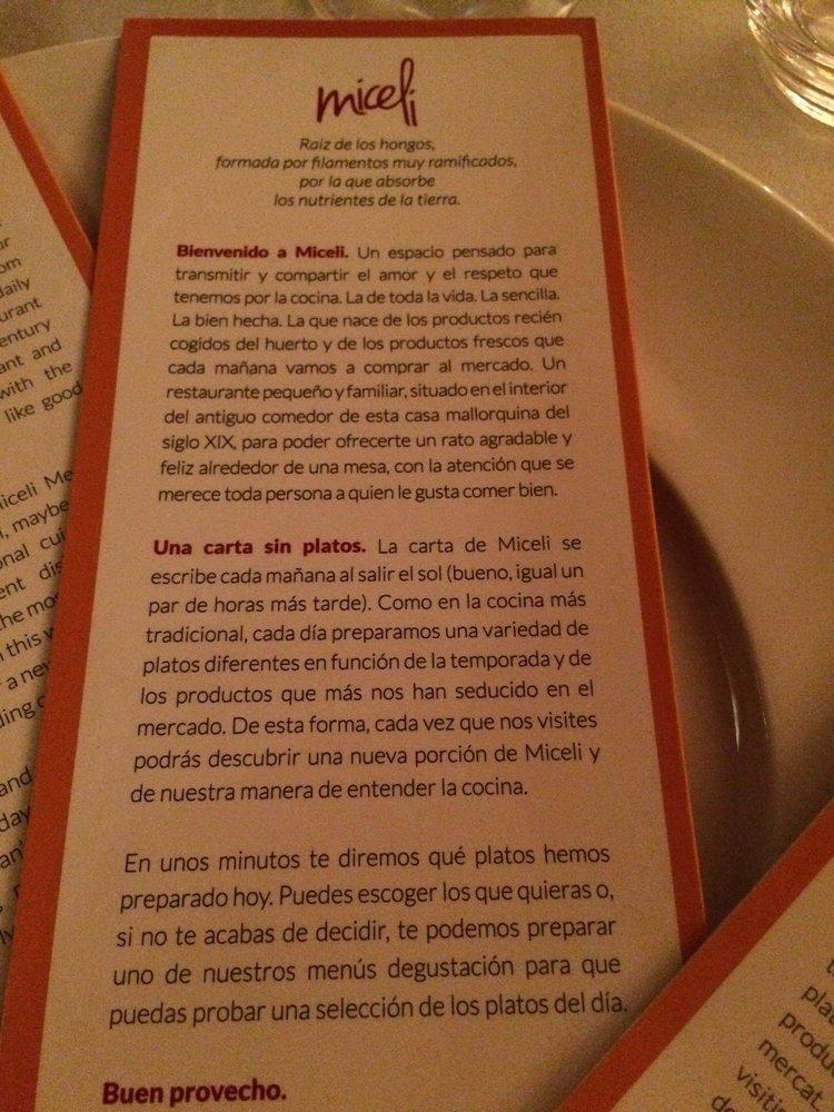 Carta del restaurante Miceli, Selva