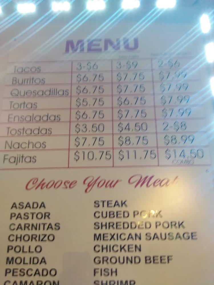 Menu at Mr Taco Restaurant, Jacksonville, Bowden Rd
