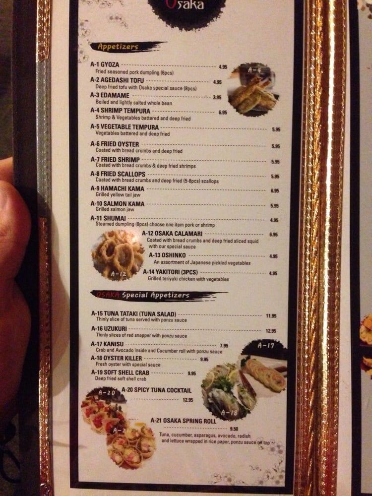 Menu at Osaka Japanese Restaurant, Louisville