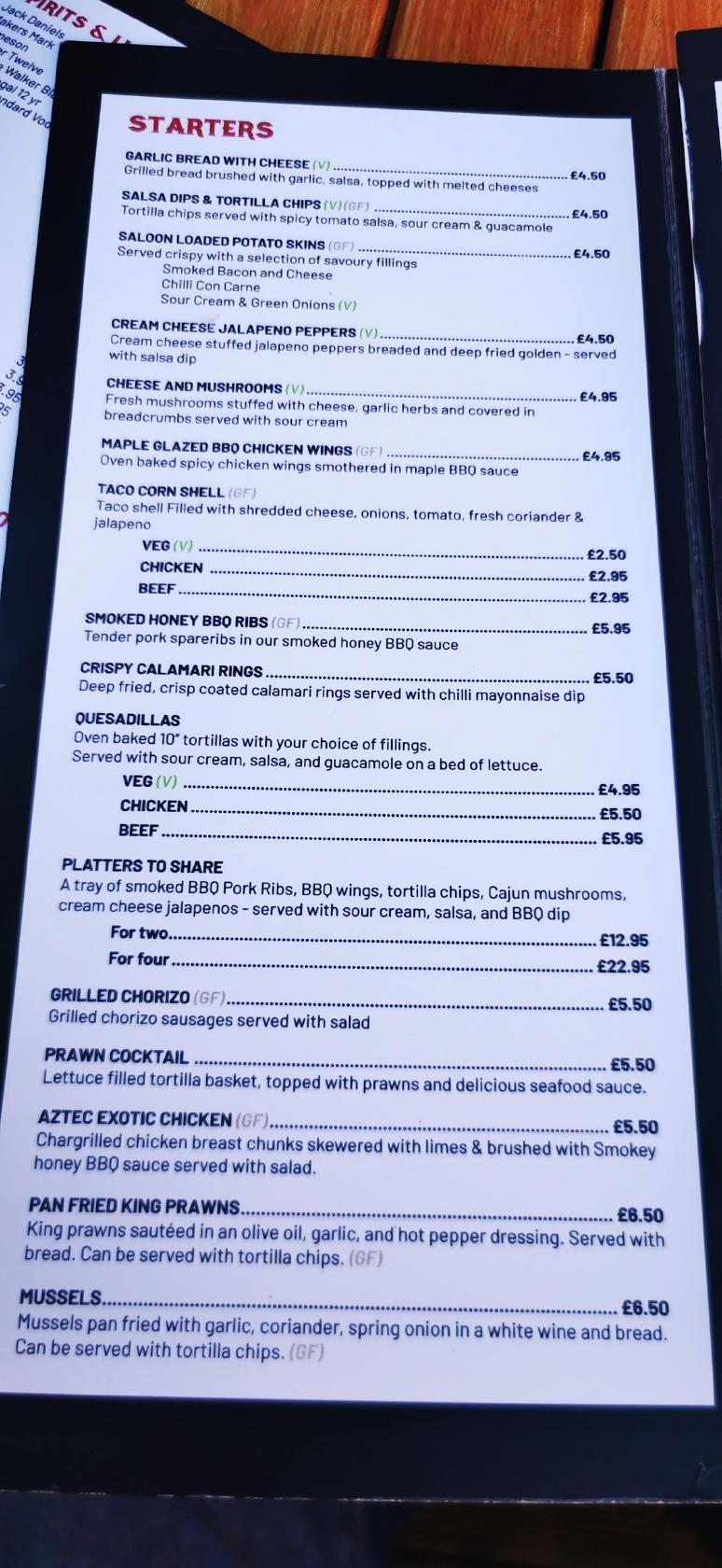 Menu at Saloon Bar & Grill, Herne Bay
