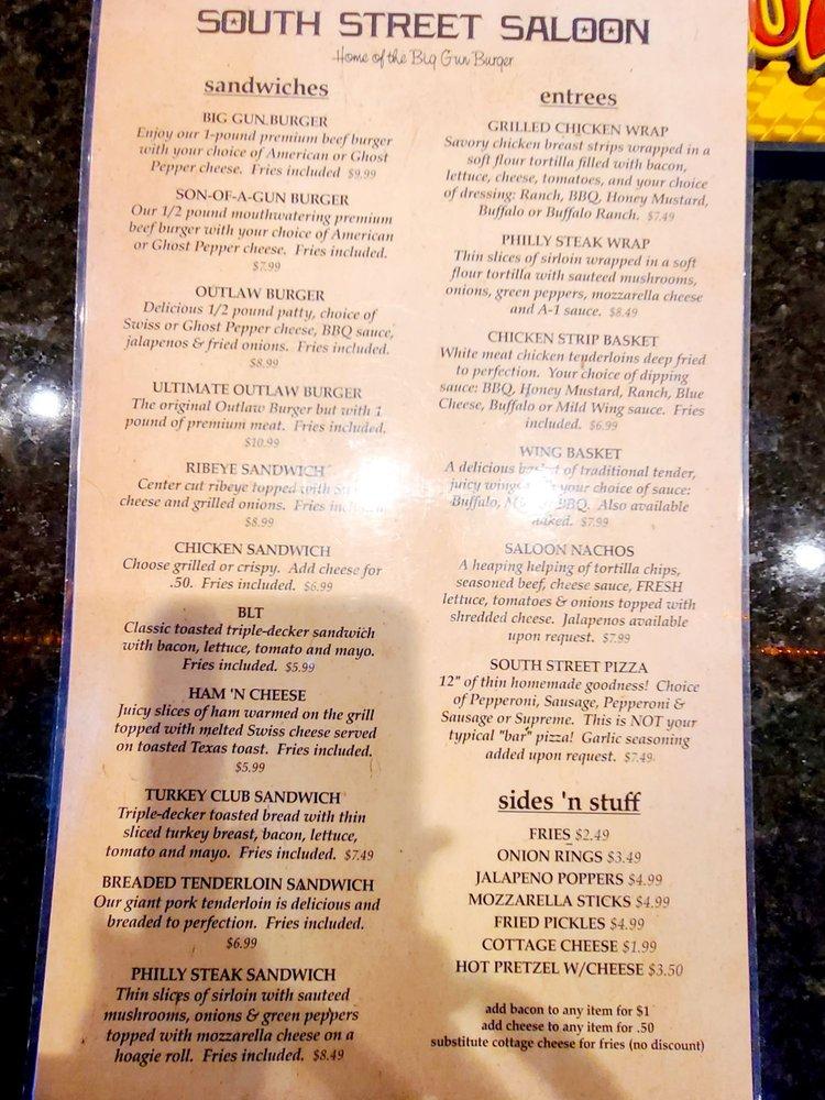 Menu at South Street Saloon pub & bar, Danville, 206 South St