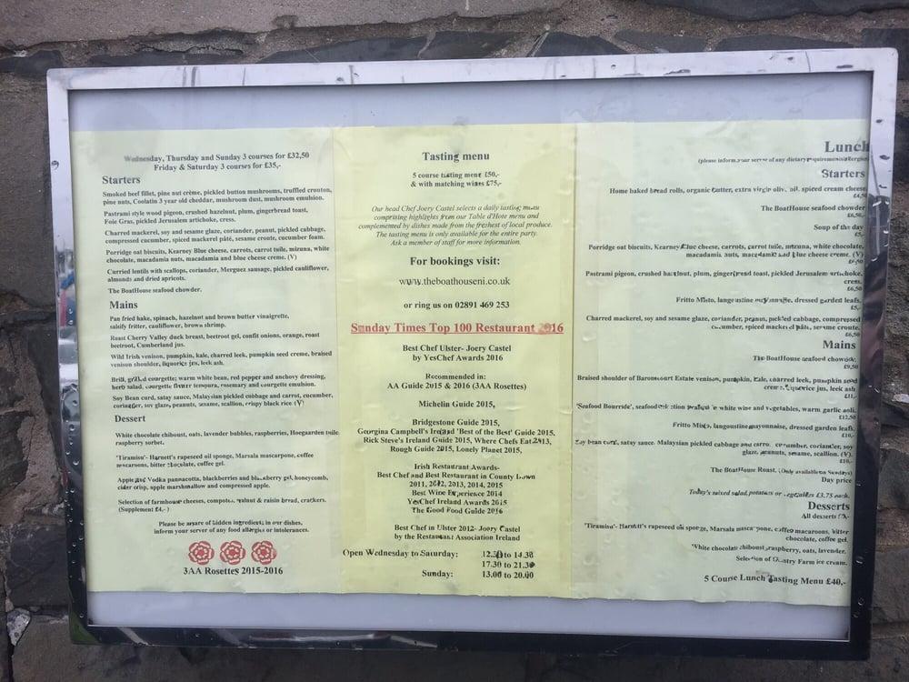 Menu at The Boat House Dining restaurant, Bangor, 1A Seacliff Rd