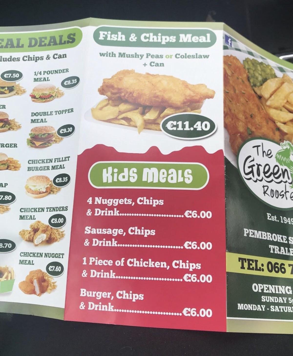 Menu at The Green Rooster fast food, Tralee