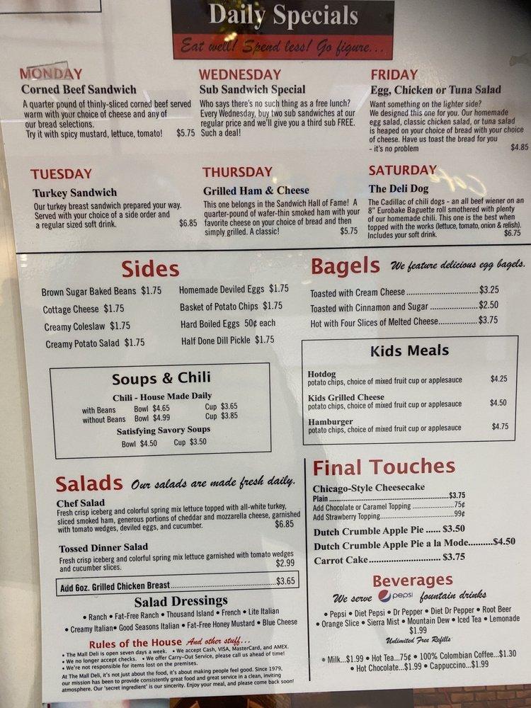 Menu at The Mall Deli restaurant, Pittsburg
