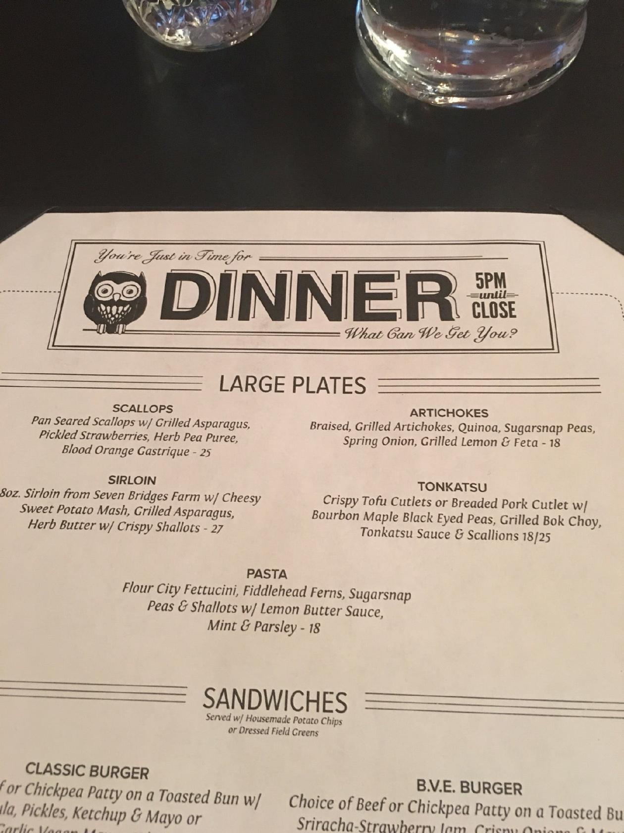 Menu at The Owl House restaurant, Rochester, 75 Marshall St