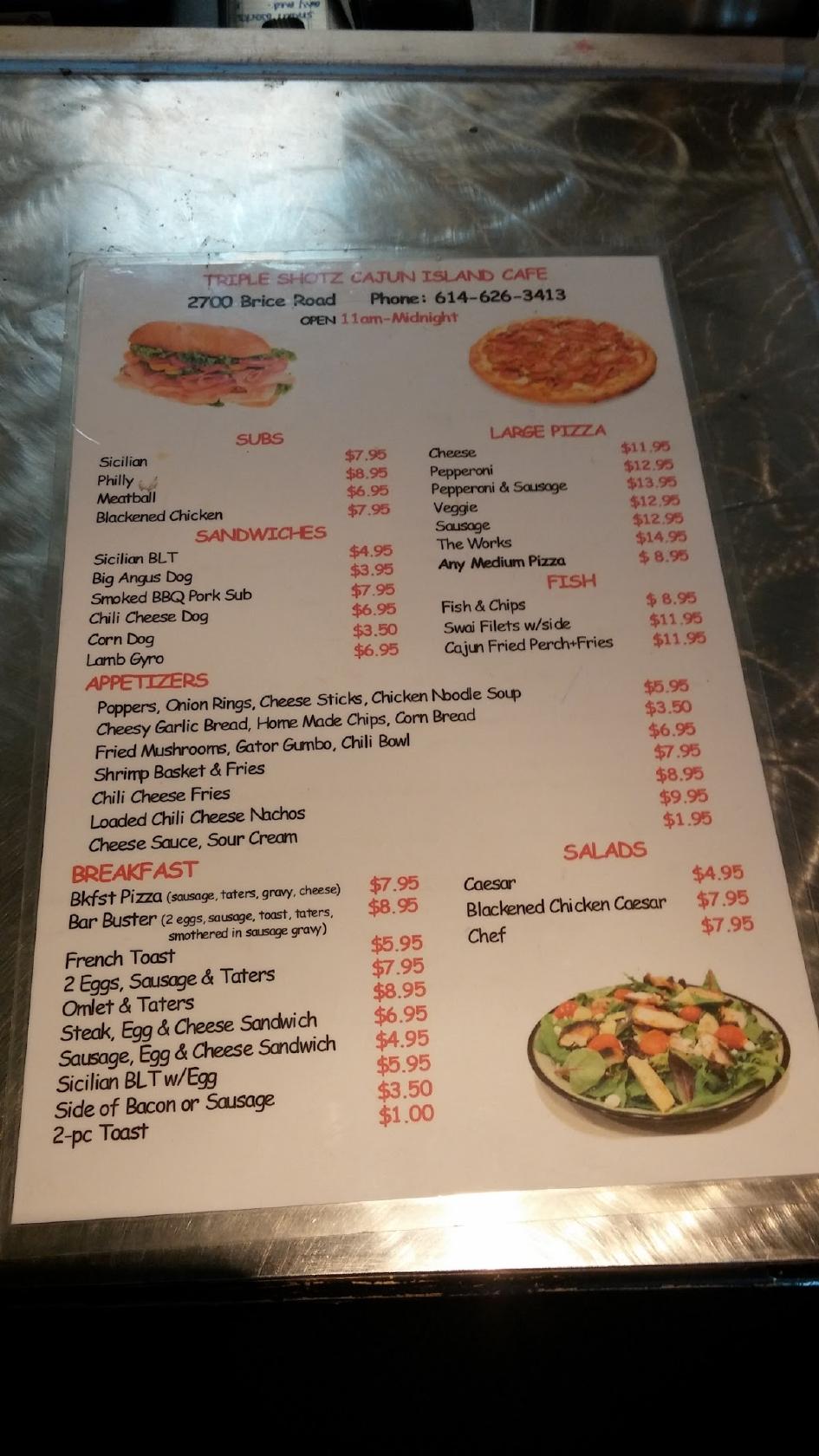 Menu at Triple Shotz Sports Bar, Columbus, Brice Rd