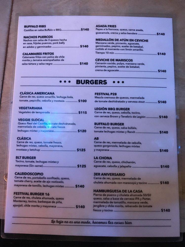 Menu at Cerveza Legion pub & bar, Tijuana