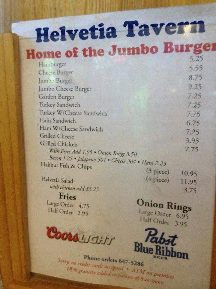 Menu at Helvetia Tavern pub & bar, Hillsboro, NW Helvetia Rd