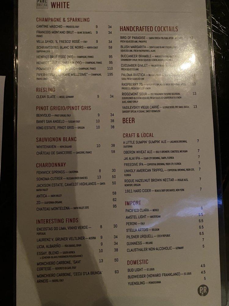 Menu at Pane Rustica cafe, Tampa, S MacDill Ave