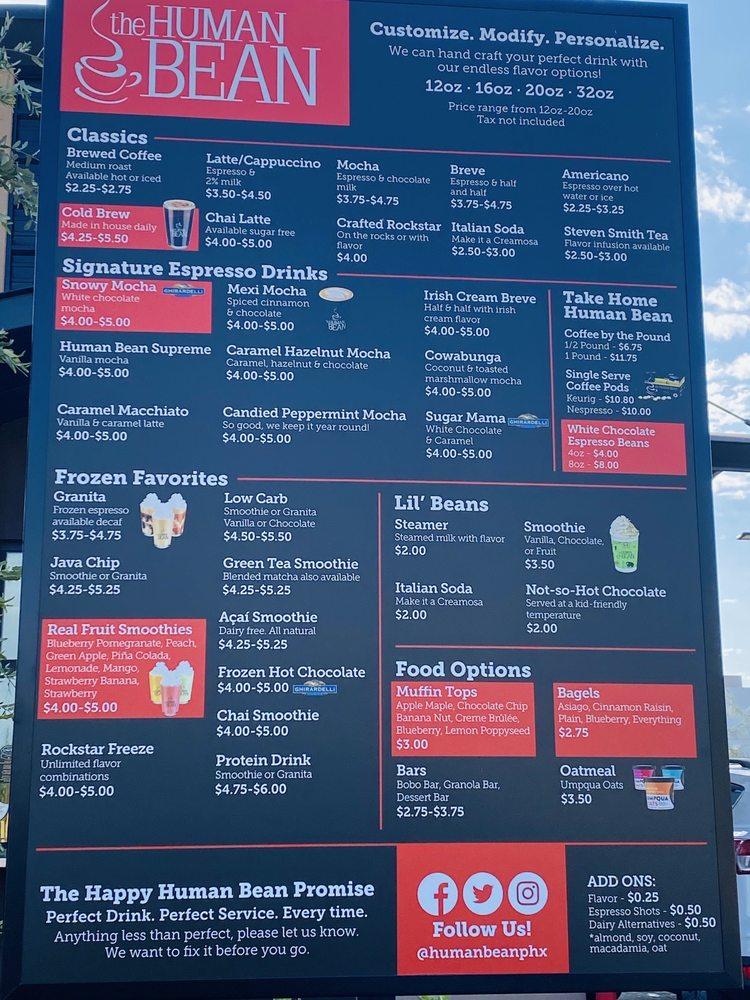 Menu at The Human Bean, Phoenix, E Baseline Rd