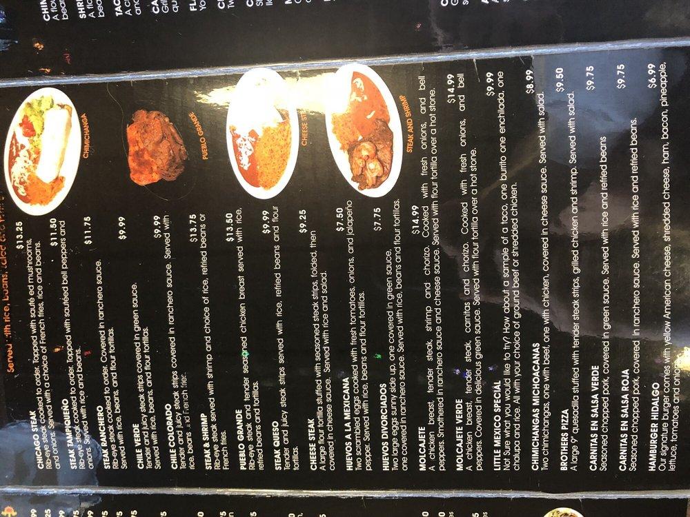 Menu at Little Mexico restaurant, Jacksonville