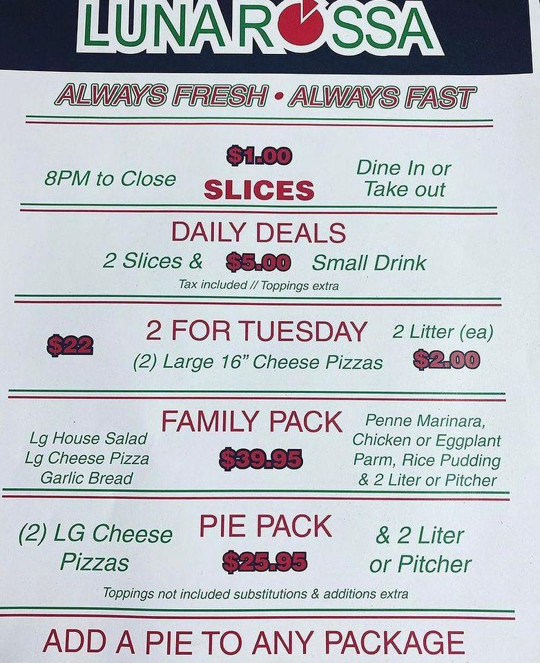 Menu at Luna Rossa Restaurant and Pizzeria, USA, 102 Milford Landing Dr