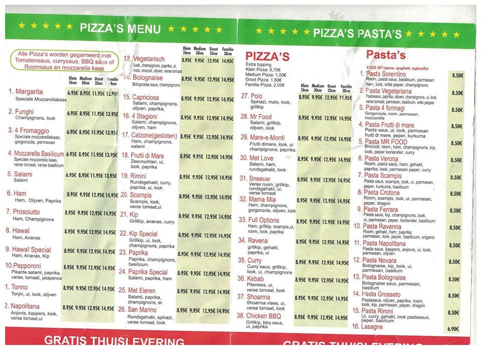 Menu at Mr.Food Pizza, Zelzate
