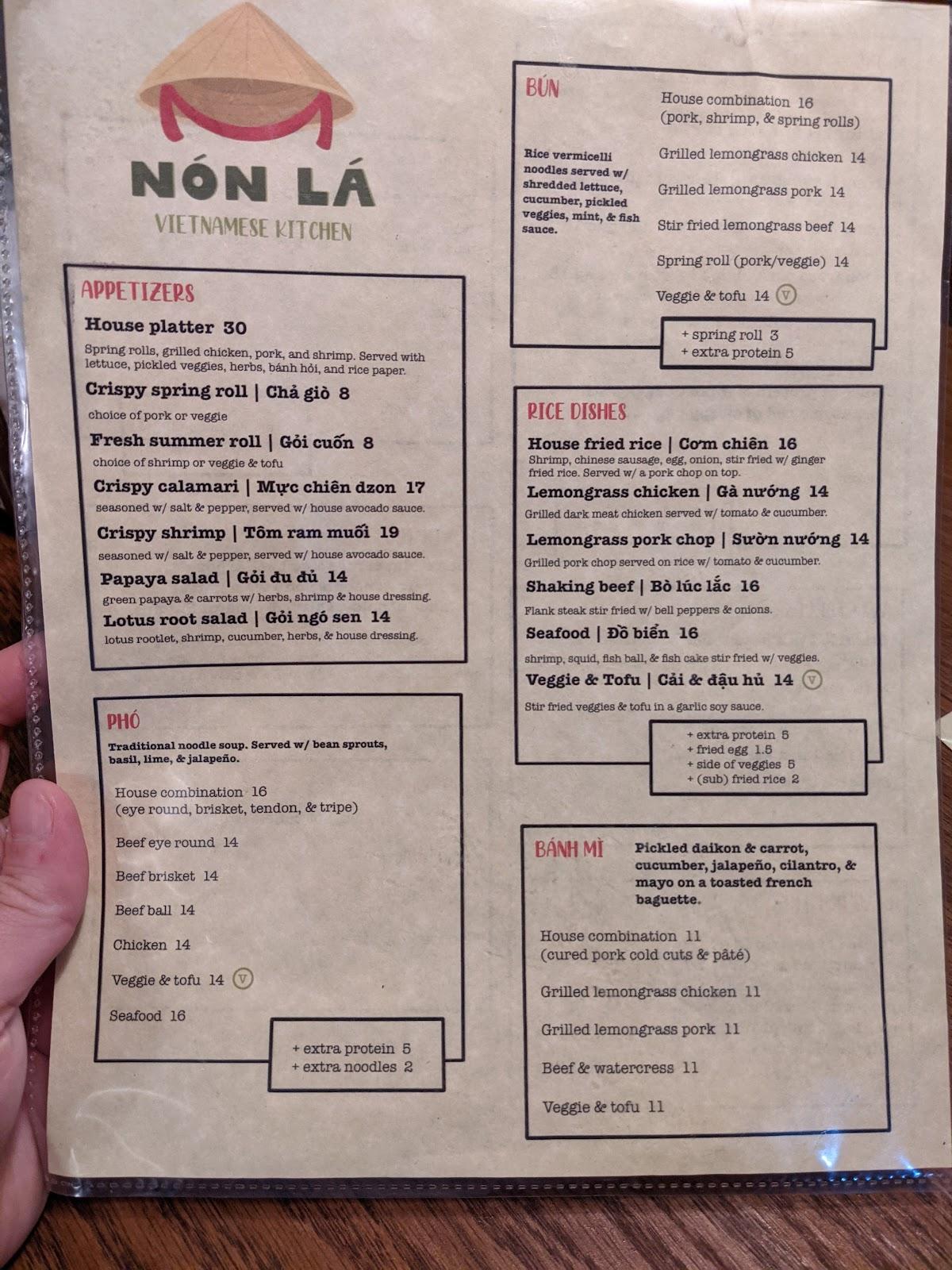 Menu at Nón Lá restaurant, New York City