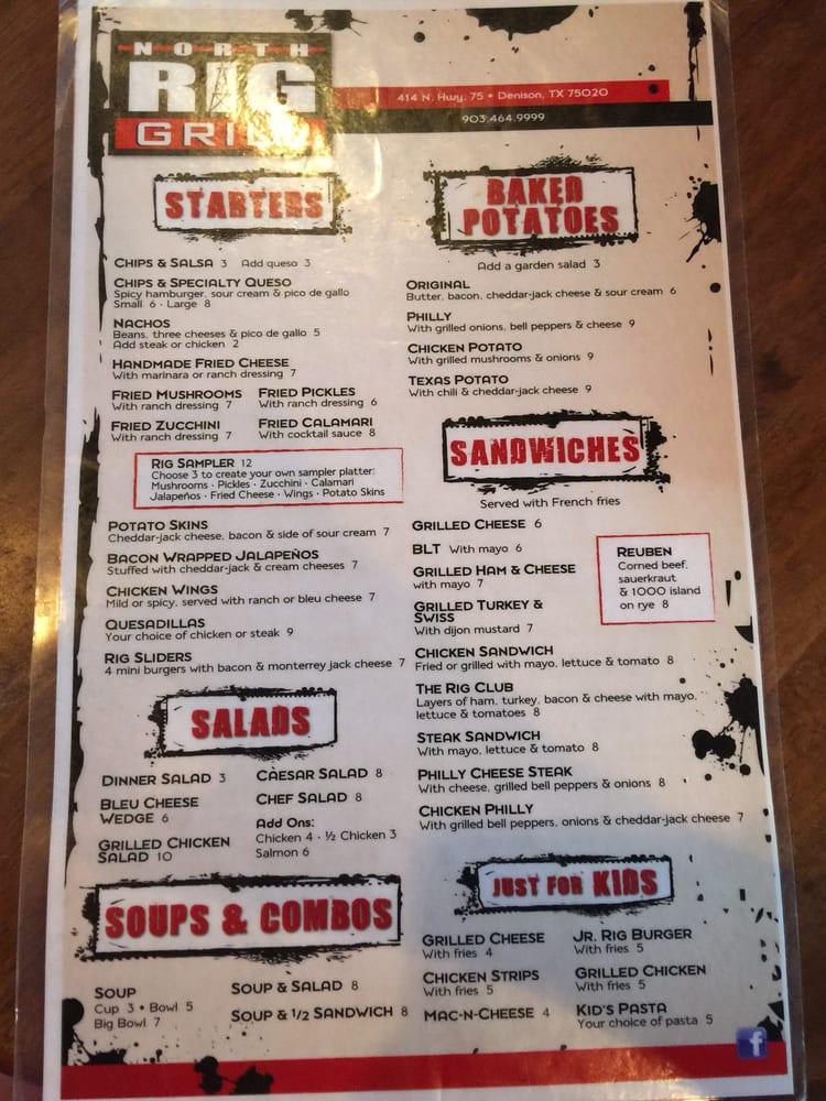 Menu at North Rig Grill pub & bar, Denison