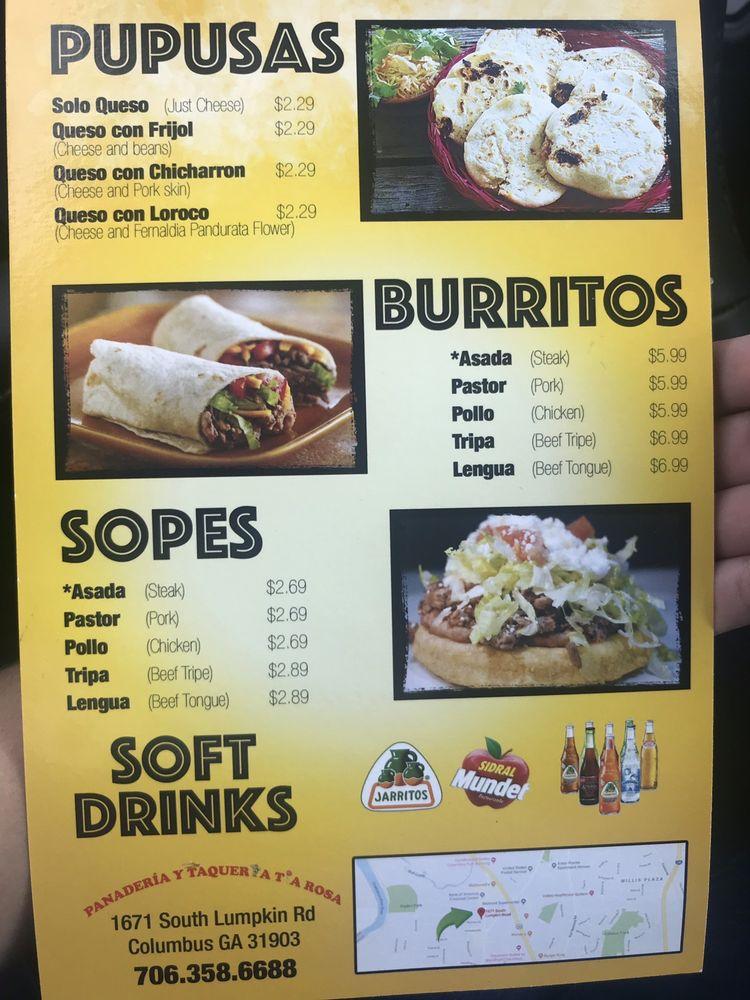 Menu at Panaderia tia rosa, Columbus