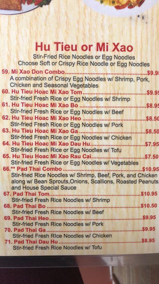 Menu at Pho 95 Vietnamese cuisine restaurant, Cocoa