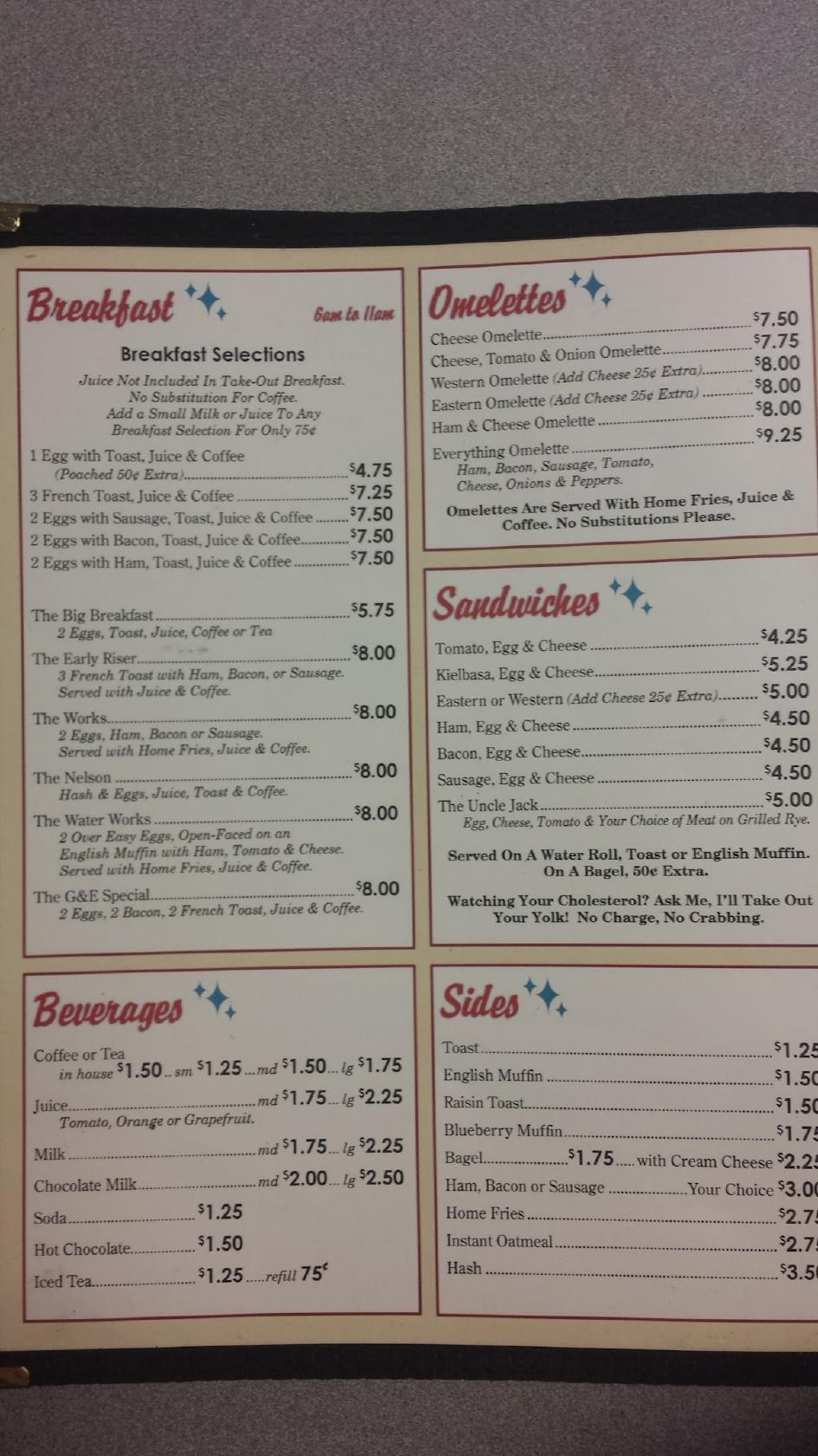 Menu at Springdale Lunch restaurant, Holyoke