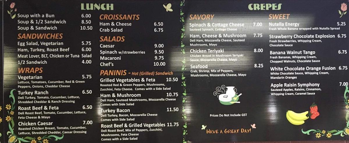 Menu at The Coffee Tree cafe, Stettler, 50 Ave