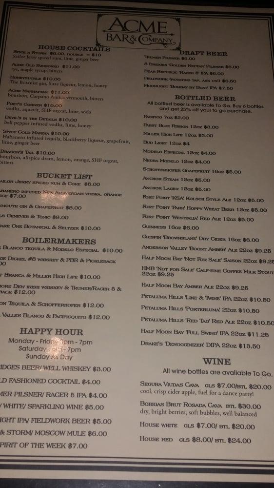 Menu at Acme Bar & Company, Berkeley