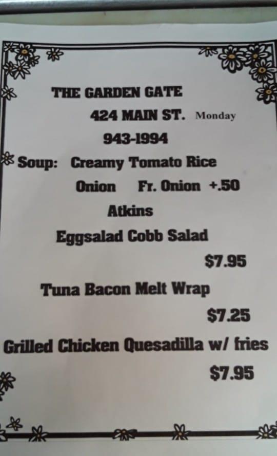 Menu at Garden Gate restaurant, Catskill