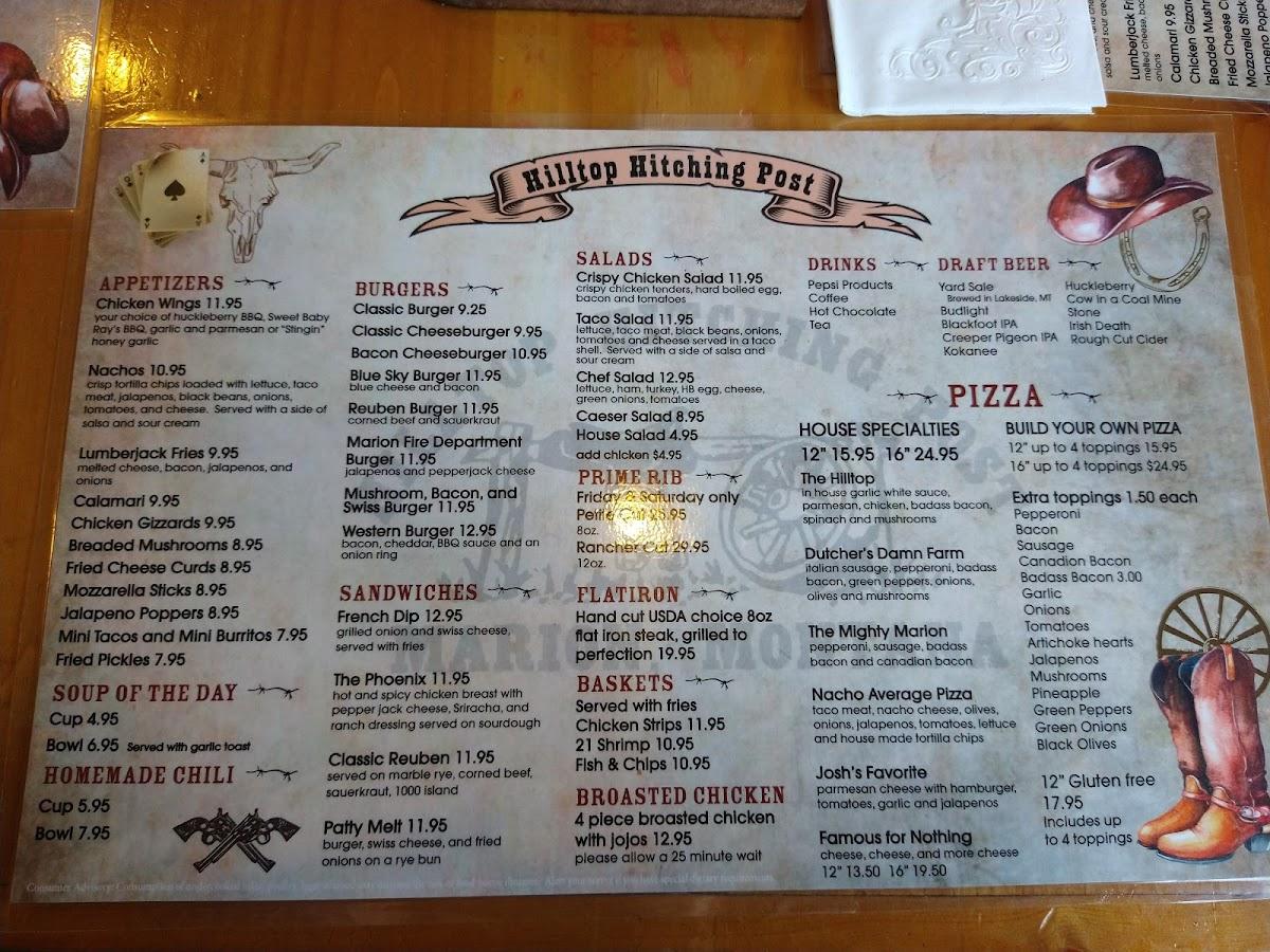 Menu at Hilltop Hitching Post pub & bar, Marion