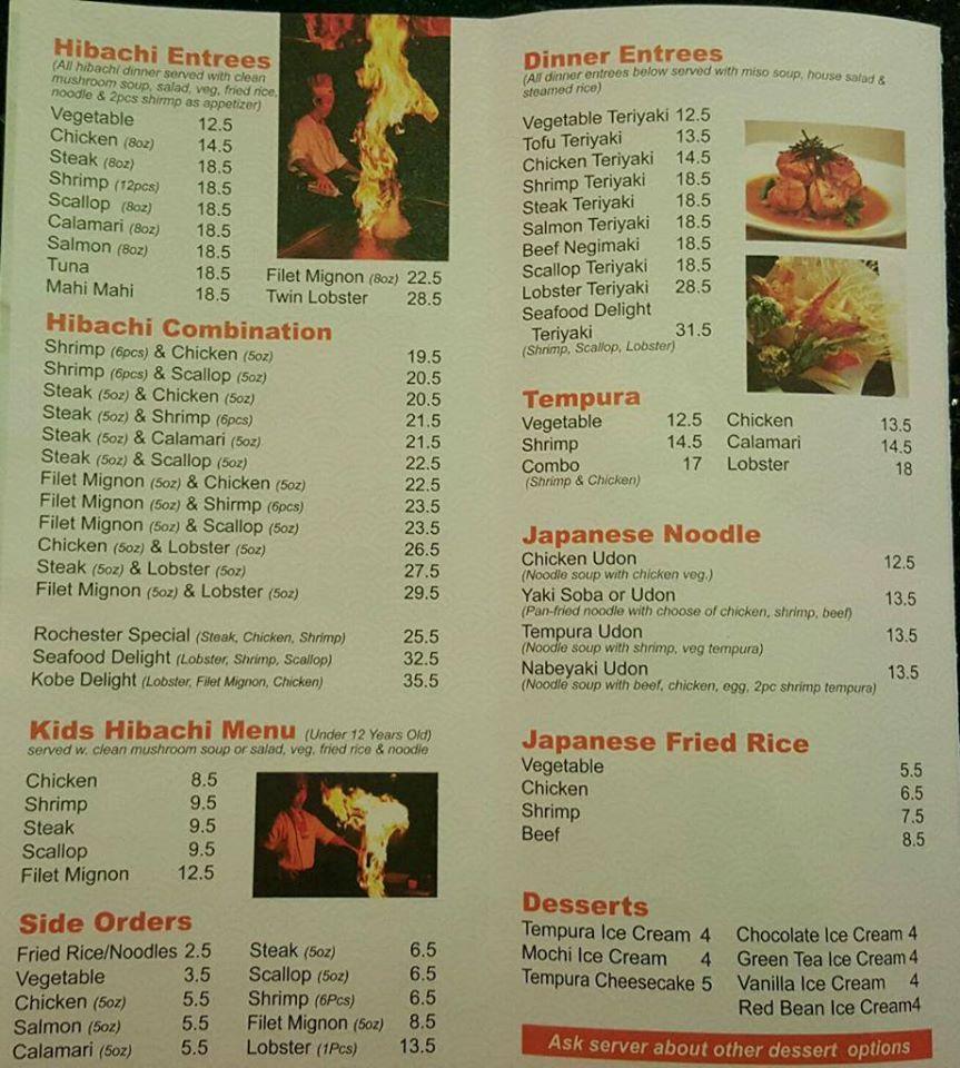 Menu at Kobe Japanese Steakhouse & Sushi Bar, Rochester