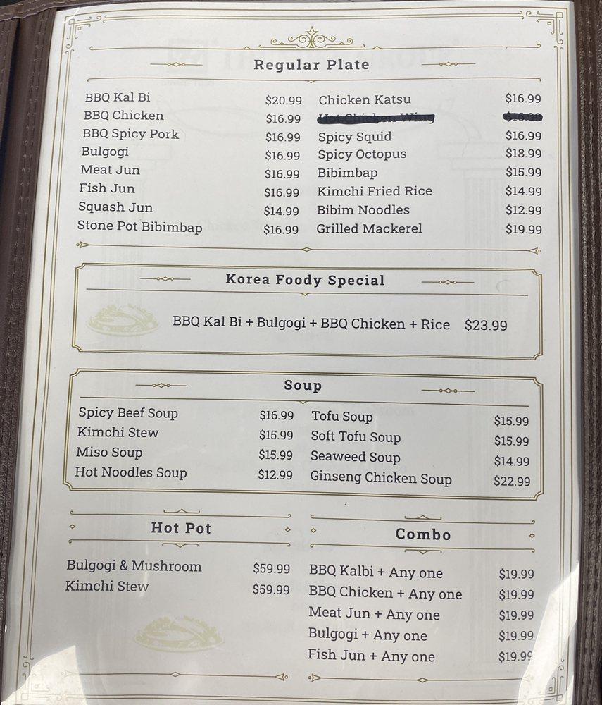 Menu at Korea Foody restaurant, Waipahu