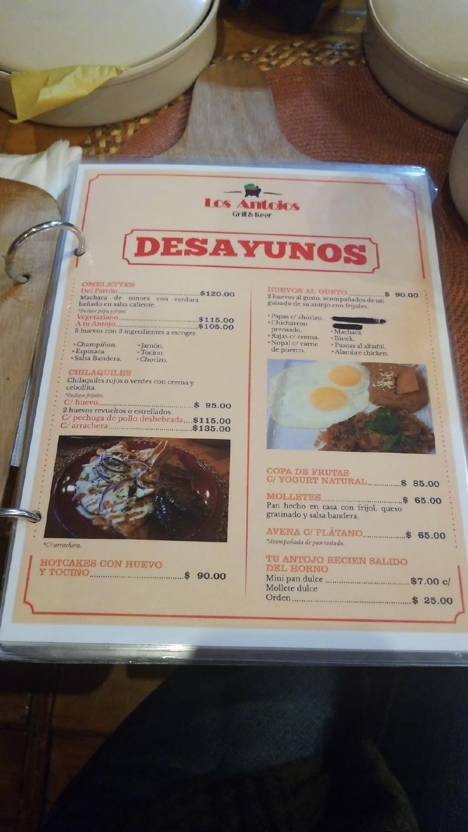 Menu at Los Antojos Grill & Beer pizzeria, Mexicali