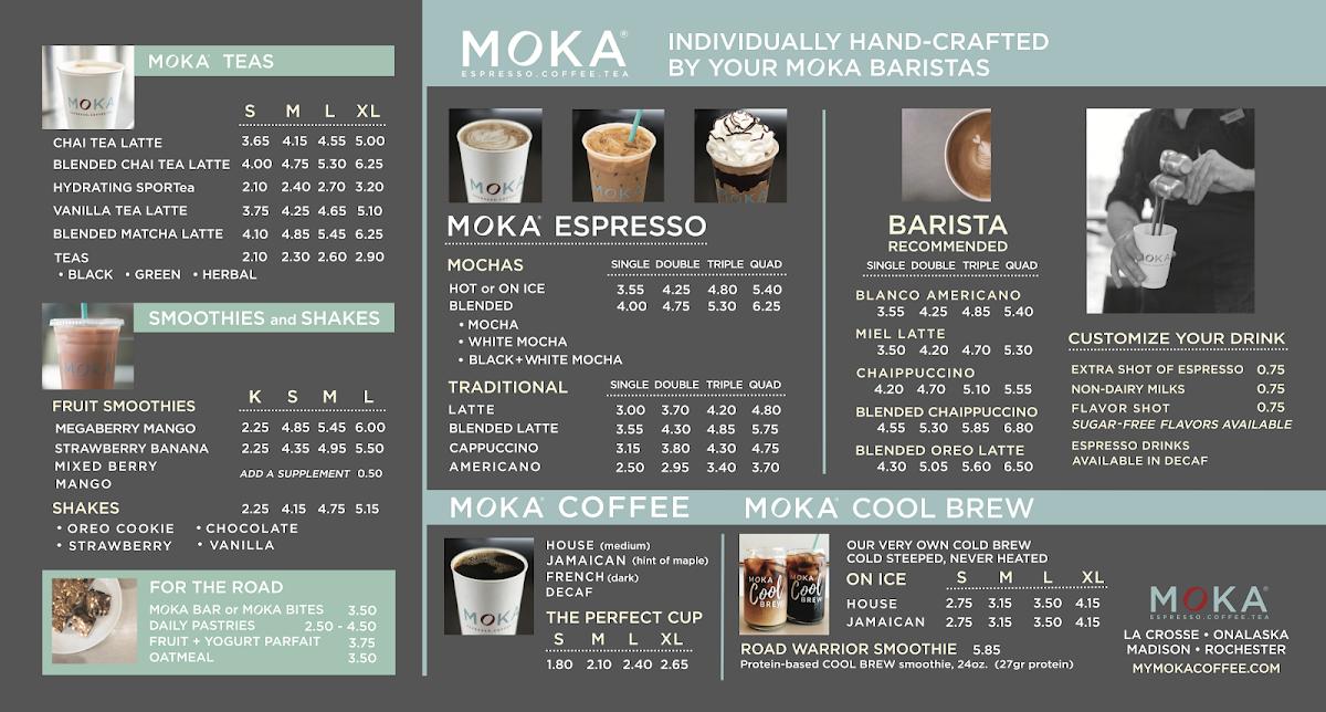 Menu at MOKA cafe, Madison, E Washington Ave