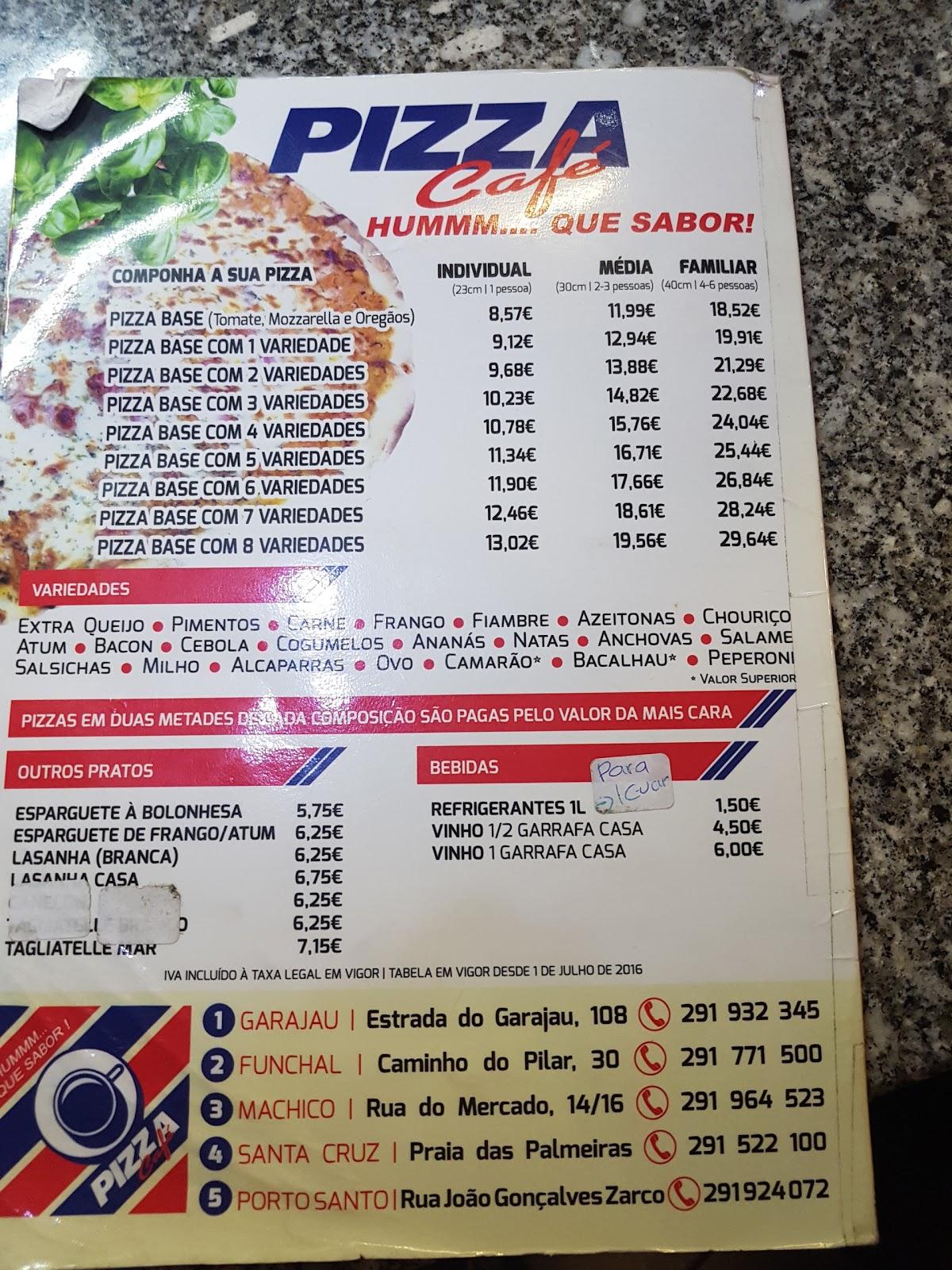 Menu em Pizza Café, Caniço, Estr. do Garajau 113