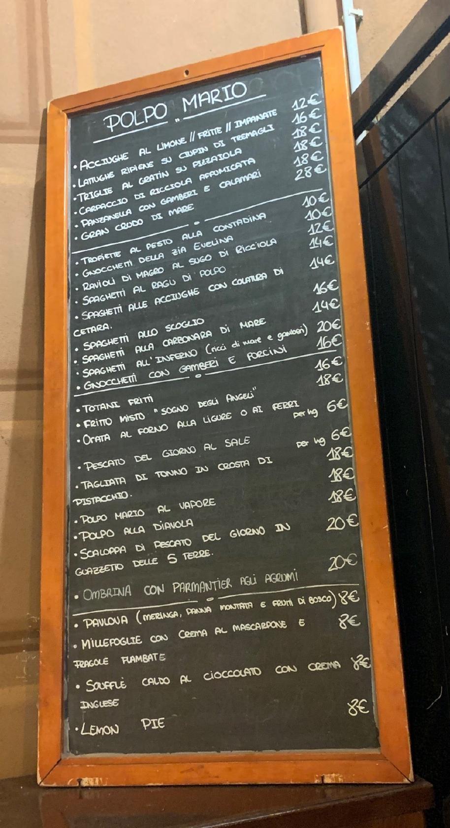 Menu da Polpo Mario ristorante, Sestri Levante