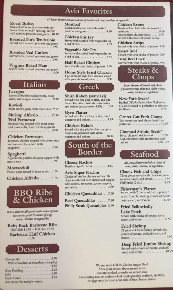 Menu at Avia Family Dining restaurant, Holly