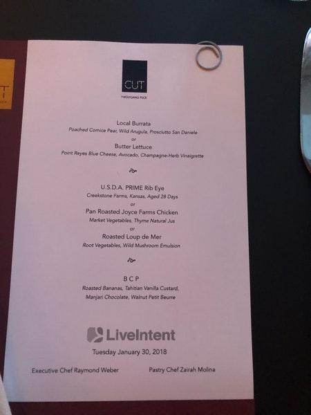 Menu at CUT by Wolfgang Puck steakhouse, New York City