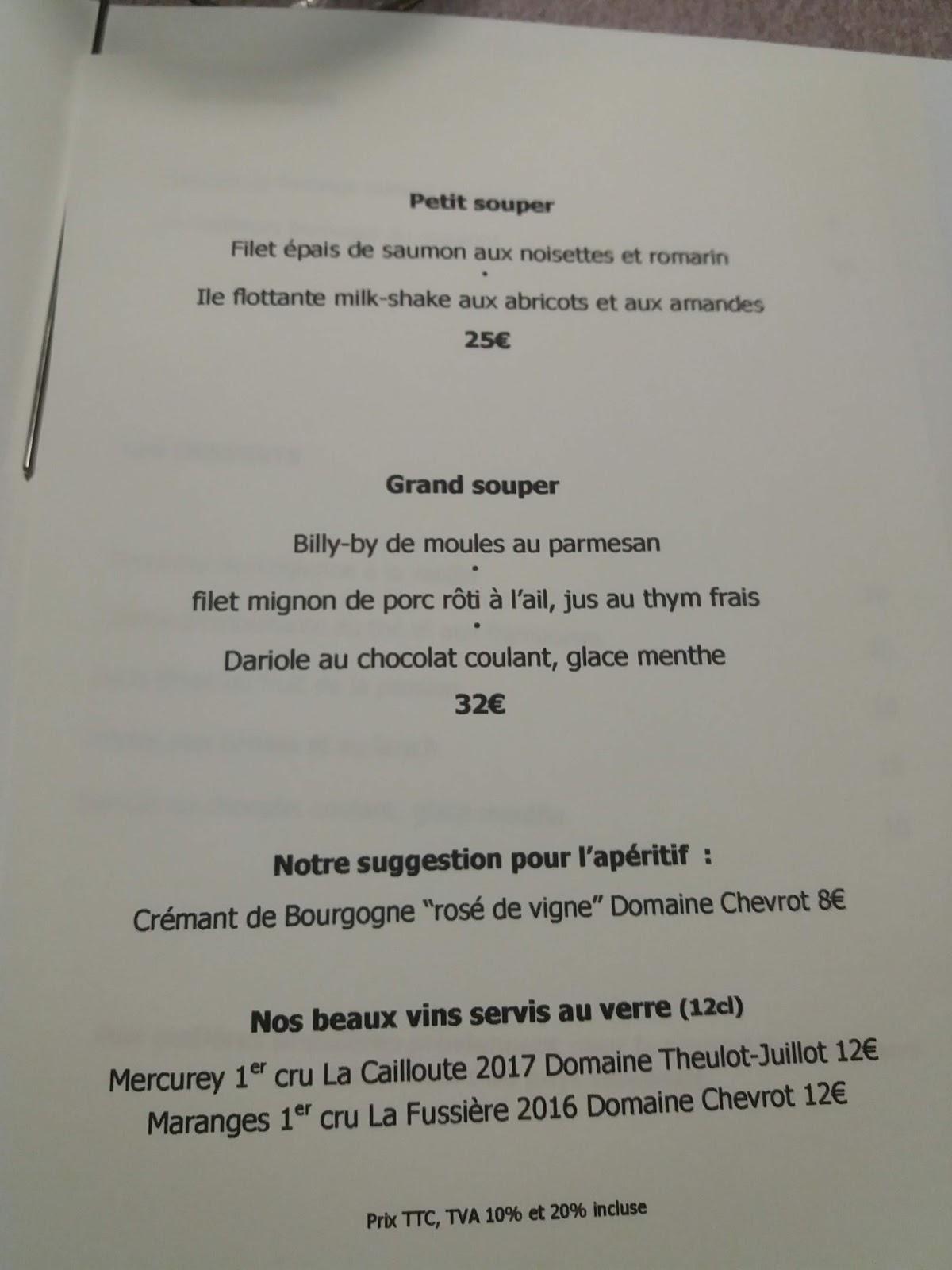 Menu at Le Central cafe, Roanne, 20 Cr de la République