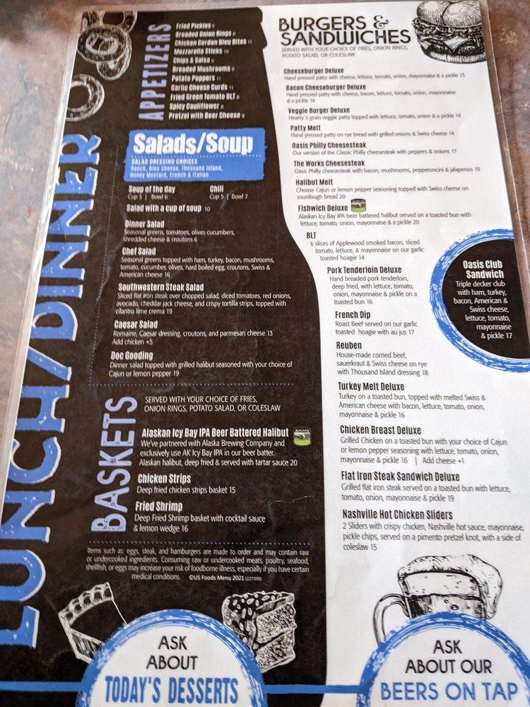 Menu at Oasis Restaurant & Lounge, Fairbanks