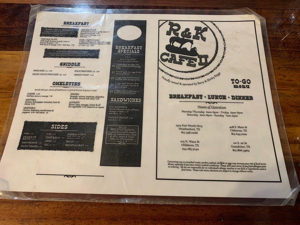 Menu at R&K Cafe II, Cleburne