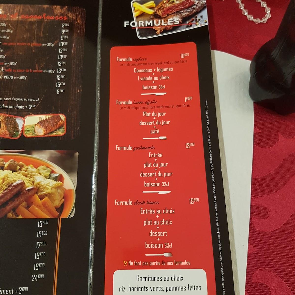 Menu at Steakhouse, Boucherie-restaurant, Besançon