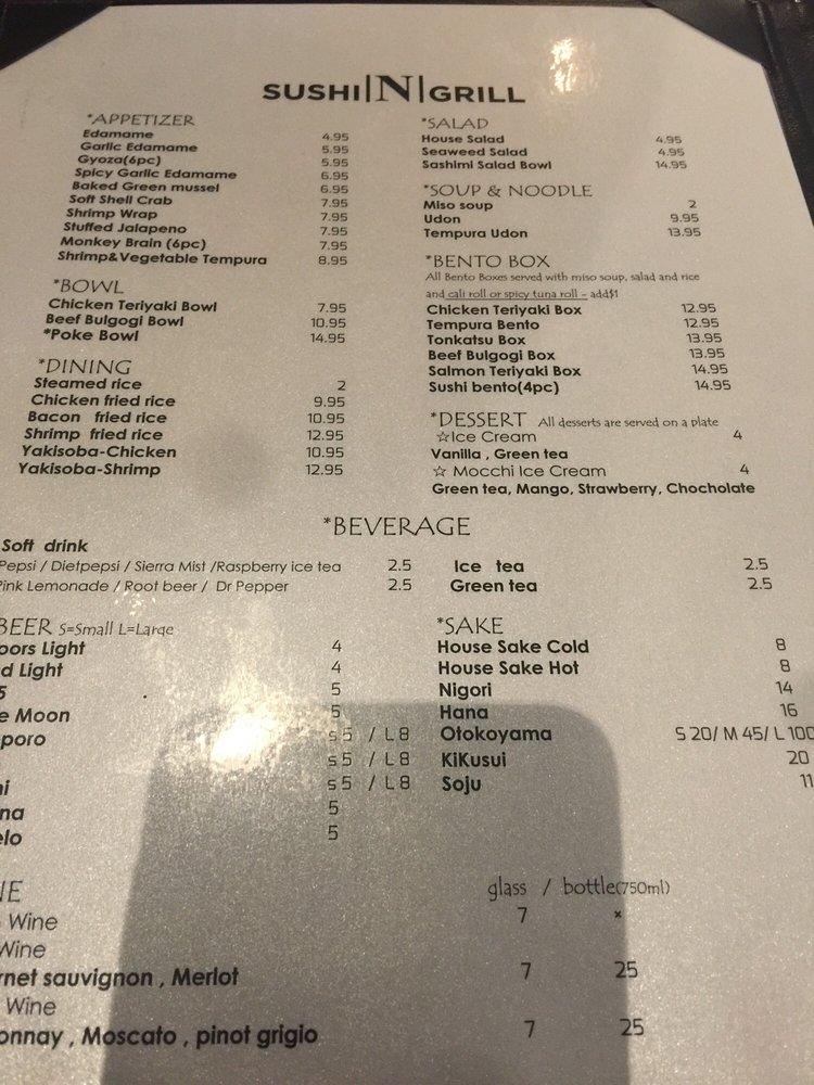 Menu at Sushi N Grill restaurant, Bakersfield